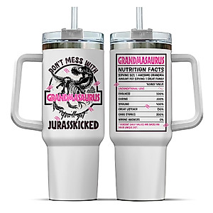 VAATOO Tumbler 40 Oz With Handle Lid And Straw, Grandmasaurus Nutrition Facts, Grandmasaurus Gifts, Nana Grandma Cups Coffee Handle Sippy Tumblers Granny Great Water Cup Grandmas