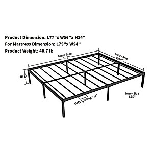 AMOBRO Full Size Bed Frame Metal 14 Inch Platform Base with Storage Heavy Duty with Steel Slats Easy Assembly Noise Free No Need Box Spring Non-Slip,Black