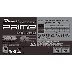 Seasonic PRIME PX-750 | 750W | 80+ Platinum | ATX Form Factor | Full Modular | Low Noise | Premium Japanese Capacitor | 12 Year Warranty | Nvidia RTX 30/40 Super & AMD GPU Compatible (Ref. SSR-750PD2)
