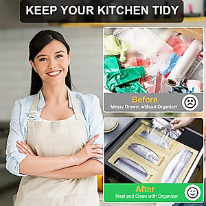 Ziplock Bag Bamboo Storage Organizer, 4PCS Plastic Bag Container Organizers for Kitchen Drawer with Removable Back, Suitable for Gallon, Quart, Sandwich, Snack, Slider Bags for Food Storage Bags