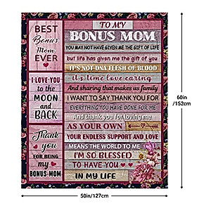 Bonus Mom Stepmom Gifts Blanket from Bonus Daughter Son, to My Bonus Mom Blankets for Birthday, Step Mom Gifts Soft Flannel Throw Blanket 50"x60"