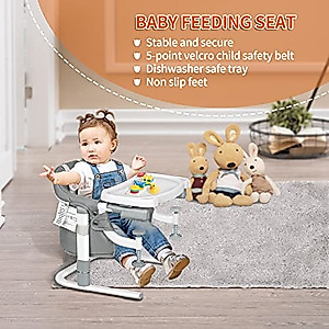 Hook On Chair, Yacul 3 in 1 Baby Booster High Chair with Tray, Feeding Seat for Table, Portable and Foldable Free Standing Floor Seat with Carry Bag for Home, Travel and Camping, Grey
