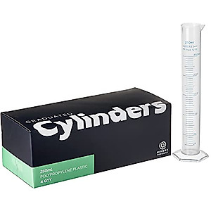 Plastic Graduated Cylinder Set - Education Equipment for Industrial and Academic Labs - Polypropylene Plastic - Science Research, Chemistry Classroom Supplies (250mL, 4-Pack)