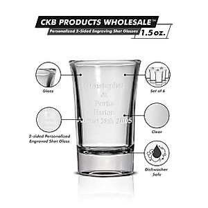 CKB Products Personalized 2-Sided Engraving Shot Glasses - 1.5 oz. - Set of 6 - Wedding Groomsman and Bridesmaid Party - Thank You Gifts - Anniversary Commemoration