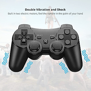 JINHOABF Wireless Controller for PS3 Controller,Built-in Dual Vibration Gamepad Compatible for Playstation 3,with Charger Cable (Blue and Red)