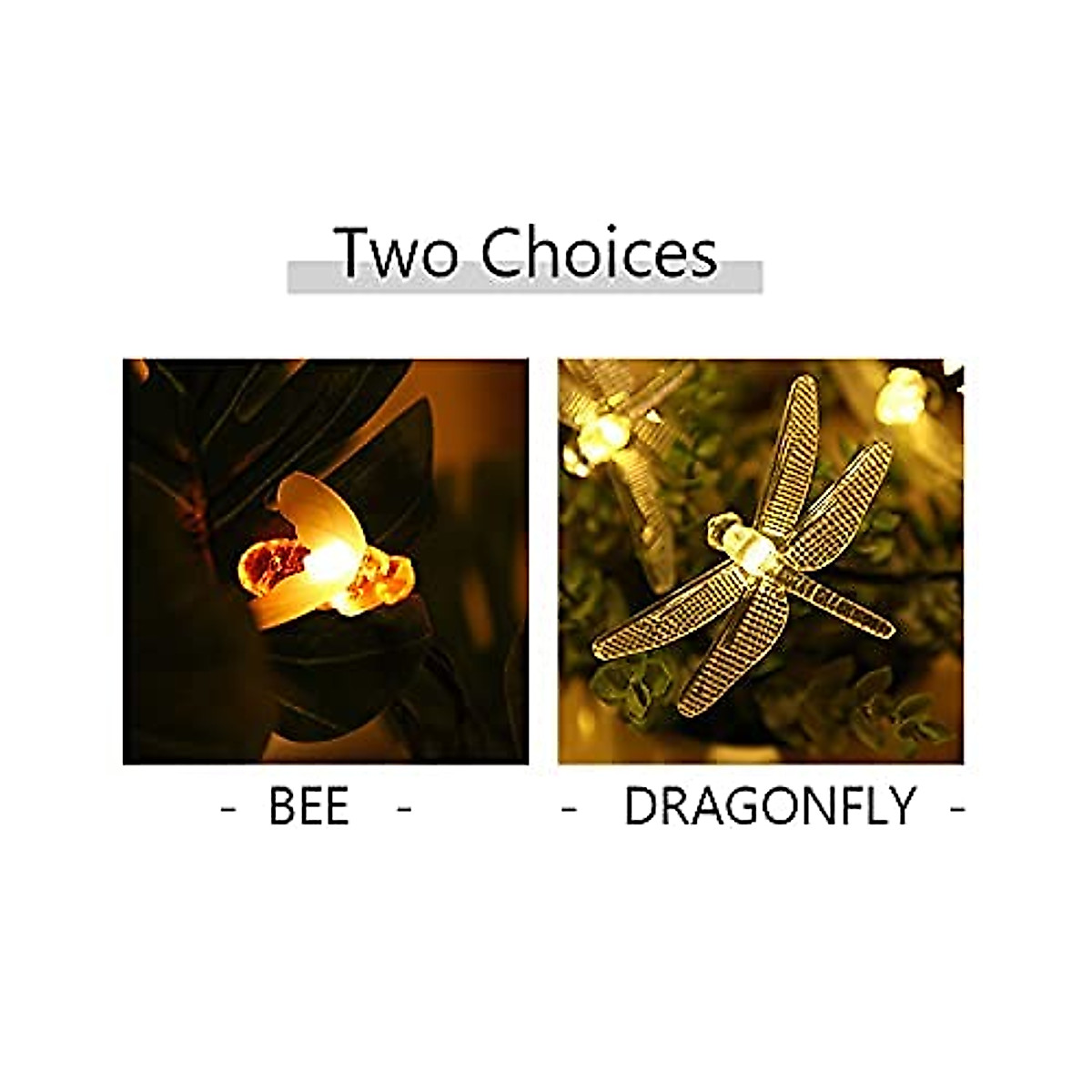 XLXX LED Bee/Dragonfly Solar String Lights with 8 Modes for Christmas Trees, Outdoor Garden, Patio, Fence, Wedding, Party (Colored (BEE), 39.3 FEET 100LIGHTS)