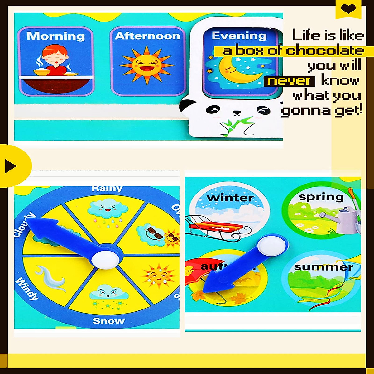 elecnewell Wooden Learning Clock All About Today Board Kids Montessori Toys for Toddlers 3 Years - 4 Year Old Learning Materials for Preschool Educational Gifts for Boys and Girls