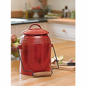 Gardeners Supply Company Compost Bin Kitchen Waste Countertop Pail | Rustic Farmhouse Style Sturdy Metal Crock with Lid for Organic Composting | Holds 5 Quarts of Food Scraps - 7" D X 10-3/4"H