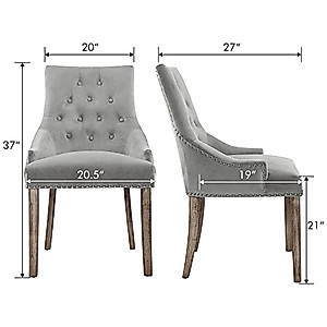 GOTMINSI Upholstered Dining Chairs, Set of 2 Accent Chairs Modern Button-Tufted Dining Room Chairs with Nailhead Trim, Velvet Dining Side Chair for Bedroom,Kitchen(Silver Grey)