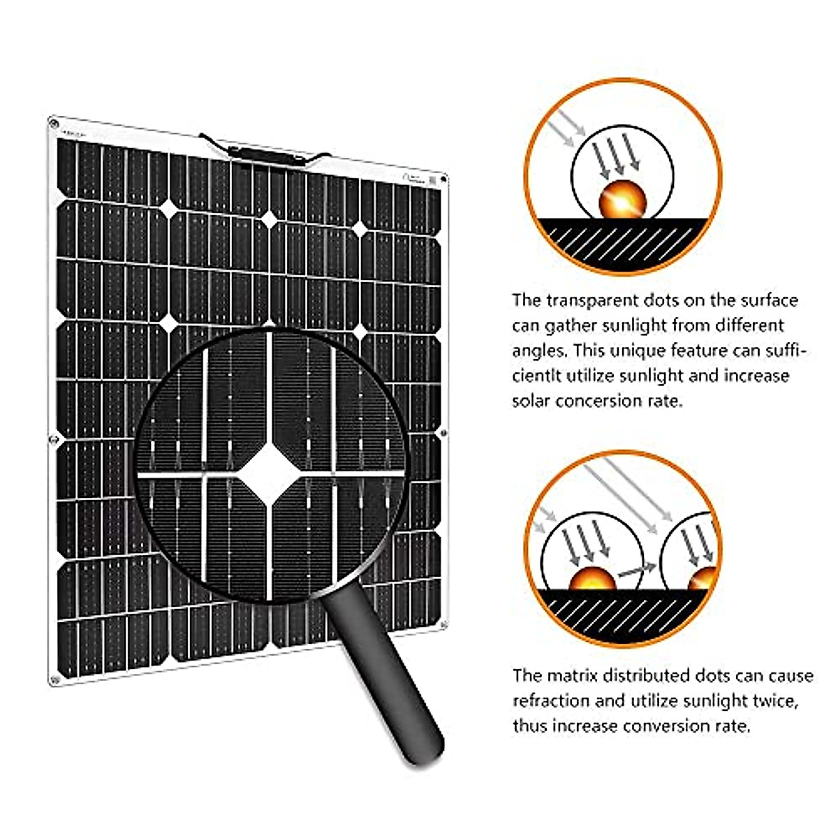 Socentralar Flexible Solar Panel 100W 12V, Monocrystalline Solar Panel 100 Watt, Portable Solar Panels Outdoor Power Charger,for Homes, RV, Boat, Uneven Surfaces