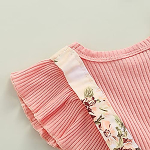 Socutebabe Baby Girl Floral Romper Newborn Dress Ruffle Onesie Suspender Shorts Jumpsuit Cute Summer Clothes and Headband (A Pink, 0-3 Months)