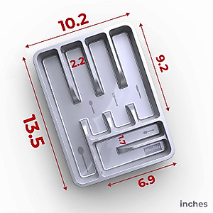 Mueller Flatware Kitchen Drawer Organizer, 10" x 13" Silverware Organizer, 6 Compartments, Heavy-Duty, Cutlery Tray for Utensils or Stuff, Dining Room, Living Room, Compact, Dark Grey