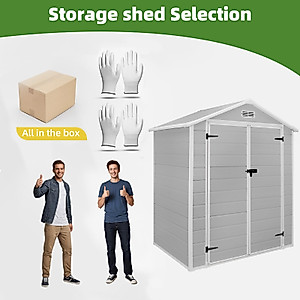 Outdoor Resin Storage Shed with Reinforced Floor, All Weather-Resistant, Plastic Shed for Storing Gardening Tools, Bicycles,Patio Furniture or Lawn Mower, Secure Door Lock (Gray)