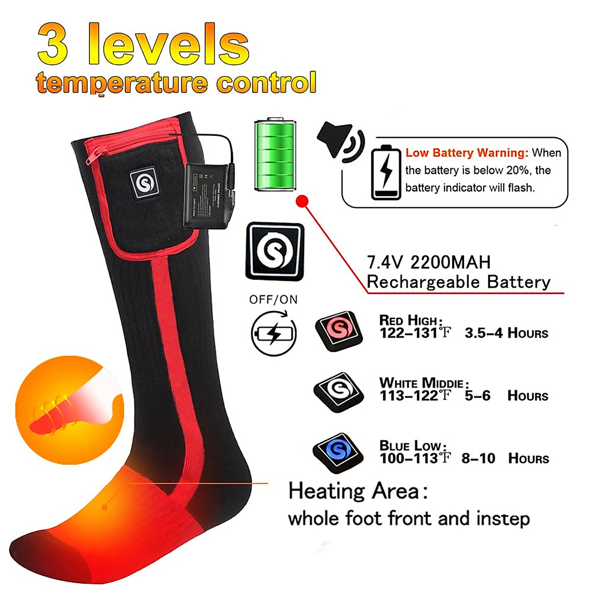 Heated Socks for Women Men,Foot Warmers Electric Rechargable Battery Heating Socks,Winter Cold Feet Hunting Ski Camping Hiking Riding Motorcycle Snowboating Thermal Warm Socks