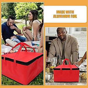 SOLUSTRE Insulated Food DeliveryBags Grocery Pizza Tote Bag Pouch Foldable Heavy Duty Storage Container For Hot And Cold Food Restaurants Catering (Red)