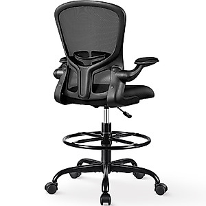 FelixKing Drafting Chair, Tall Office Chairs with Footrest Ring, Home Standing Desk High Chair with Lumbar Support Adjustable Counter Height Ergonomic Swviel Rolling Chairs for Working (Black)