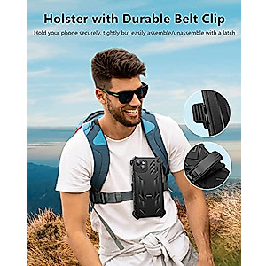 FNTCASE for iPhone 14Plus Phone Case: Rugged Protective Belt Clip Holster Heavy Duty with Built in Kickstand - 360 Protection Shockproof Cover for Apple iPhone 14 Plus Cases, 6.7inch (Matte Black)