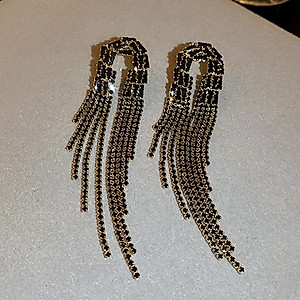 fxmimior Women Prom Black Fashion Long Chain Halloween Gold Rhinestone Dangle Black Earrings Gothic Style For Women and Girls