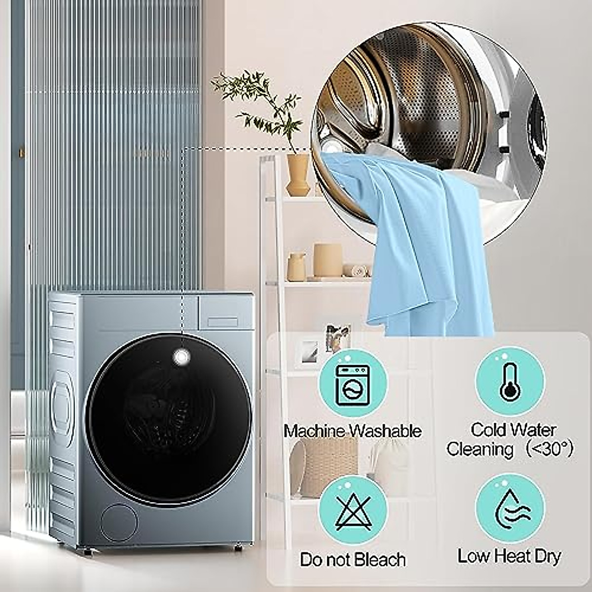 Htper Spandex Baby Blue Table Clothes for 8 Foot Rectangle Tables, Wrinkle Free Table Cloth 8ft Stretchy Tablecloths with Skirt for Parties Weddings Birthday Banquet Baby Shower, 1 Pack