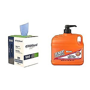 TaskBrand N-V040CGB Hospeco V40 Value Series, Blue (Pack of 200) & Fast Orange 25217 Pumice Lotion, Heavy Duty Hand Cleaner, Natural Citrus Scent, (64oz)