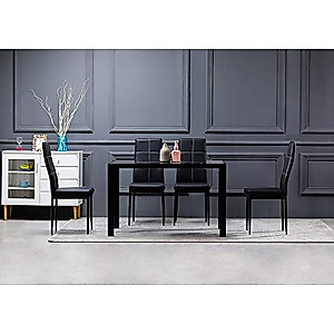 UDeuxff Dining Chairs Set of 4,4pcs Elegant Dining Chairs with 6 Grids Decoration,PU Leather Seat and Metal Frame,Backrest White Cushion Black