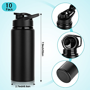 LYDTICK 10 Pack Sports Aluminum Water Bottles, 20oz with Snap Lids - Leak Proof, Personalized for Travel, Camping, Gym, Hiking, Fishing (Black)