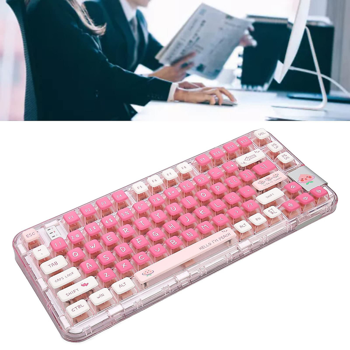 ASHATA Pink Mechanical Keyboard, Bluetooth Cute Keyboard, 2.4G Wireless Type C Wired Gaming Keyboard with RGB Backlight for iOS for Windows