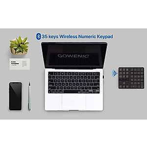 GOWENIC Wireless Numeric Keypad, 35 Key Bluetooth Number Pad, 2.4G Wireless Ergonomic Design Silent Rechargeable One Handed Gaming Keyboard for Laptop, Computer, Desktop
