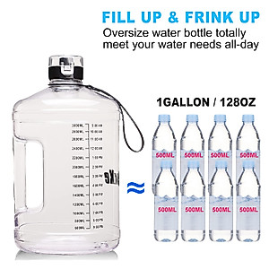 SLUXKE 1 Gallon Water Bottle Portable Water Jug Fitness Sports Daily Water Bottle with Motivational Time Marker,Leak-Proof, Wide Mouth, BPA Free Water Bottles for Sports Gym Fitness Work