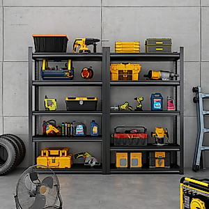 XMLYEC 72" H 5 Tier Metal Shelves for Storage Garage Shelving 2000LBS Heavy Duty Storage Shelves Adjustable Garage Shelf Industrial Shelving Unit Storage Utility Rack,47.2" W*23.6" D*72" H,Black