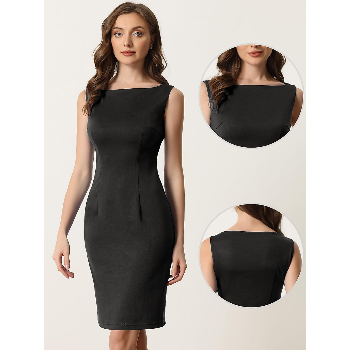 Allegra K Sleeveless Sheath Dress for Women's 2024 Boat Neck Teacher Casual Office Dresses X-Large Black