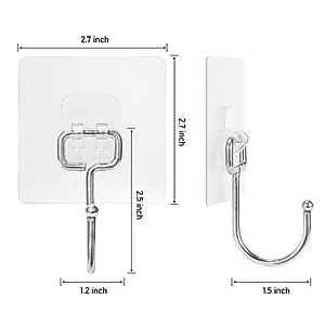 FACURY Large Adhesive Hooks 22Ib(Max), Waterproof and Rustproof Wall Hooks for Hanging Heavy Duty, Stainless Steel Towel and Coats Hooks to use Inside Kitchen, Bathroom, Home and Office, 8Pack
