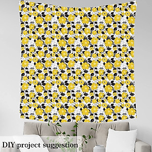 Yellow Flowers Fabric by The Yard,Black and White Leaves Plant Upholstery Fabric for Chairs Sofa,Geometric Line Floral Waterproof Fabric for Upholstery and Home DIY Projects,1 Yard