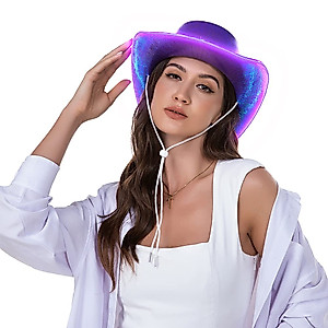 Light Up Disco Cowboy/Cowgirl Hat, Holographic Space, Led Purple