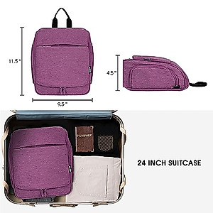 WANDF Hanging Travel Toiletry Bag for Women Men with TSA Approved Quart Size Bag Large Toiletries Cosmetics Makeup Organizer (Purple)