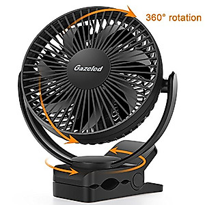 Gazeled Battery Operated Fans for Camping, Battery Powered Fan with Clip, Timer, 3 Speeds, 6700mAh Rechargeable Stroller Fan, Portable Fan with Strong Clamp, Quiet Desk Fan for Home,Office,Black