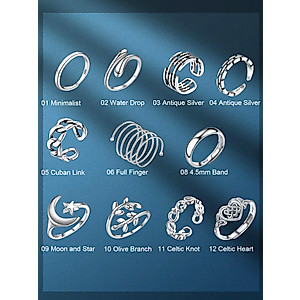 PROSILVER 925 Sterling Silver Ring Full Finger Ring Stacking Italian Silver Adjustable Opening Ring for Women