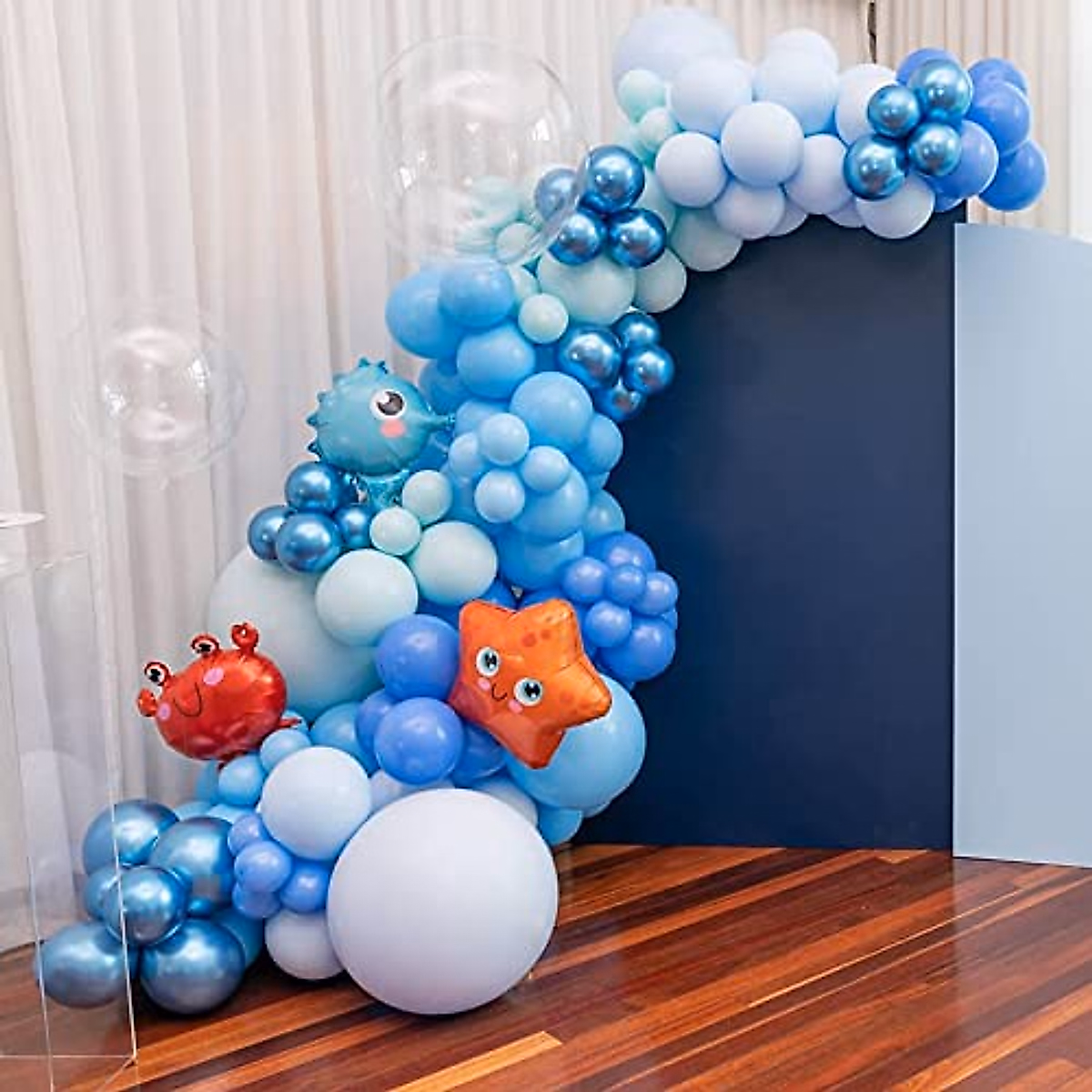 Ocean Theme Birthday Party Decorations Tiffany Blue Bobo Balloons Garland Kit with Shark Bubble Fish Clownfish Crab Octopus for Undersea Theme Boy Baby Shower Party Supplies
