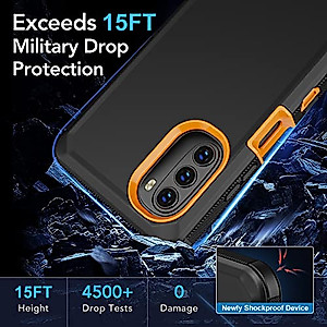 Aimoll-88 Moto G 5G 2022 Case: Heavy Duty Shockproof Protection, Built-in Screen Protector, Black/Orange
