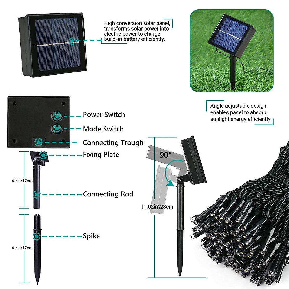 Joomer Green Solar String Lights, 105ft 300 LED 8 Modes Outdoor String Lights Waterproof Fairy Tree Lights for Garden, Patio, Fence, Balcony, Outdoors