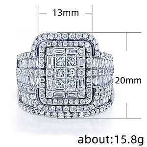 LRGKMCWTOB 2 Piece Wedding Ring for Women 1 Carat Princess Cut Cubic Zirconia Engagement Promise Bridal silver Band Fashion Cute White Gold Plated Ring Set Gift Jewelry (US 7)