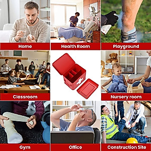 Flexzion First Aid Box Organizer, Empty 8.5 Inch Red Vintage First Aid Kit Tin Metal Medical Box First Aid Storage Box Container Bins with Dividers, Removable Tray and Cross Logo