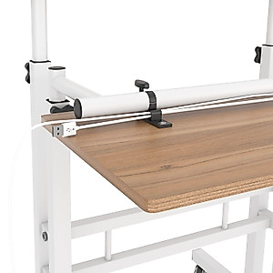 sogesfurniture Mobile Standing Desk Laptop Workstation on Wheels, Adjustable Computer Desk for Standing or Sitting, Oak 101-OK