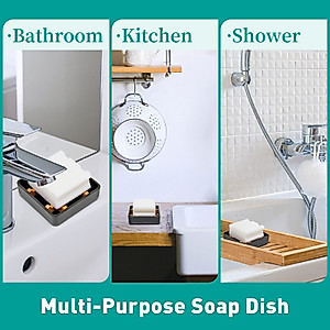 Wooden Bamboo Square Soap Dishes for Bar Soap Holder for Shower with Drain for Bathroom Small Soap Dish Detachable（Double Pack Right Angle Black）