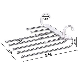 WAOU Massy Pants Hangers Multi-Layer Hanging Pants 5 in 1 Pants Rack Stainless Steel Pants Hangers Folding Storage Rack Space Saver Storage for Trousers Scarf Tie Belt Adjustable(2 Pack)
