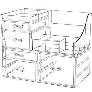 PENGKE Clear Makeup Organizer With Drawers,Stackable Cosmetic Storage Display Case for Vanity, Bathroom Counter or Dresser,Countertop Holder for Lipstick,Brushes,Eyeshadow,Nail Polish and Jewelry