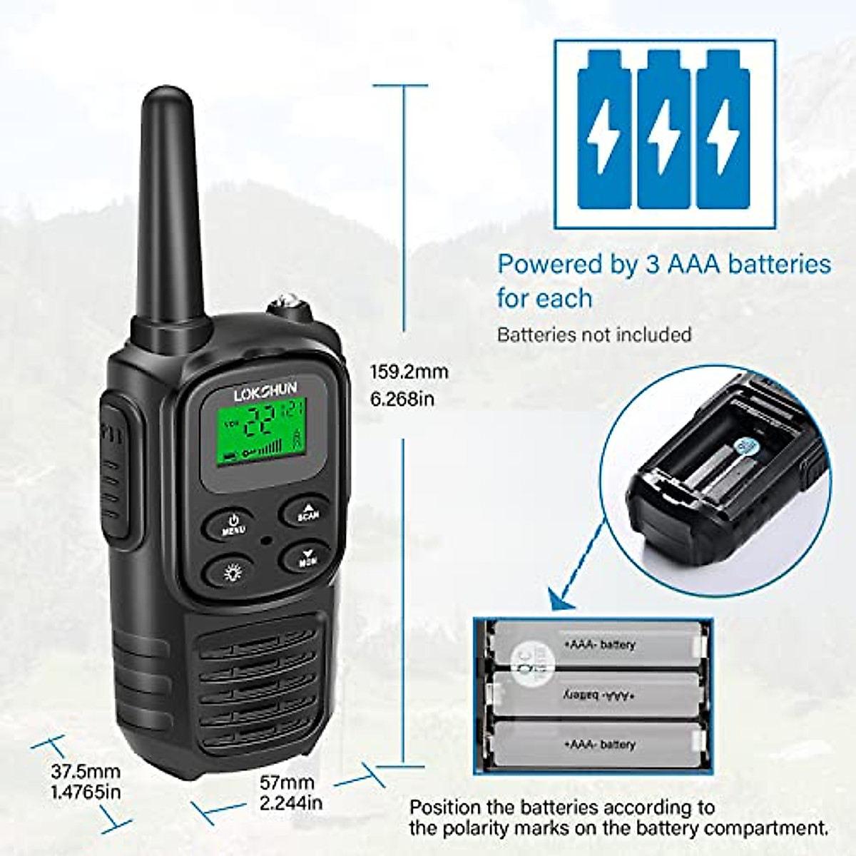 LOKSHUN Walkie Talkies for Adults Long Range with 22 FRS Channels,X1 Walkie Talkie Up to 5 Miles with Earpieces VOX Auto Squelch,Professional Walkie Talkies for Kids Gift Family Hiking Camping(2 Pack)