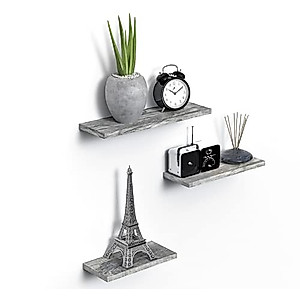 Under.Stated Floating Shelves, Wall Hanging Shelf Set of 3 for Living Room, Office, Kitchen, Bathroom &, Perfect Home Room Wall Decor, Farmhouse Gray