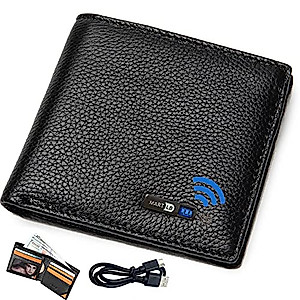 Anti-Lost Bluetooth Wallet Tracker & Finder GPS Position Locator Mens Slim Minimalist trackable Cool Leather Wallet Credit Card Holder Gifts with Box