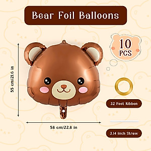 10 Pcs Large Bear Balloons,22 Inch Bear Head Balloon Brown Bear Foil Balloons,Bear Shaped Animal Balloons for Birthday Party Baby Shower Jungle Theme Party Decoration